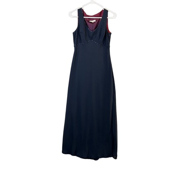 Rampage | Dresses | Rampage Plunge Neck Blue Long Dress Euc Womens Size ...